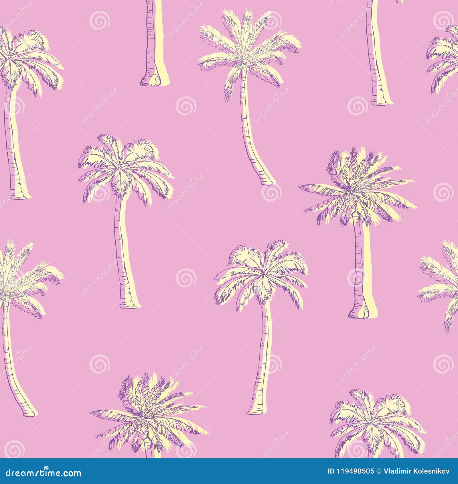 Palm Tree Pattern. Seamless Hand Drawn Textures on Exotic Trendy ...