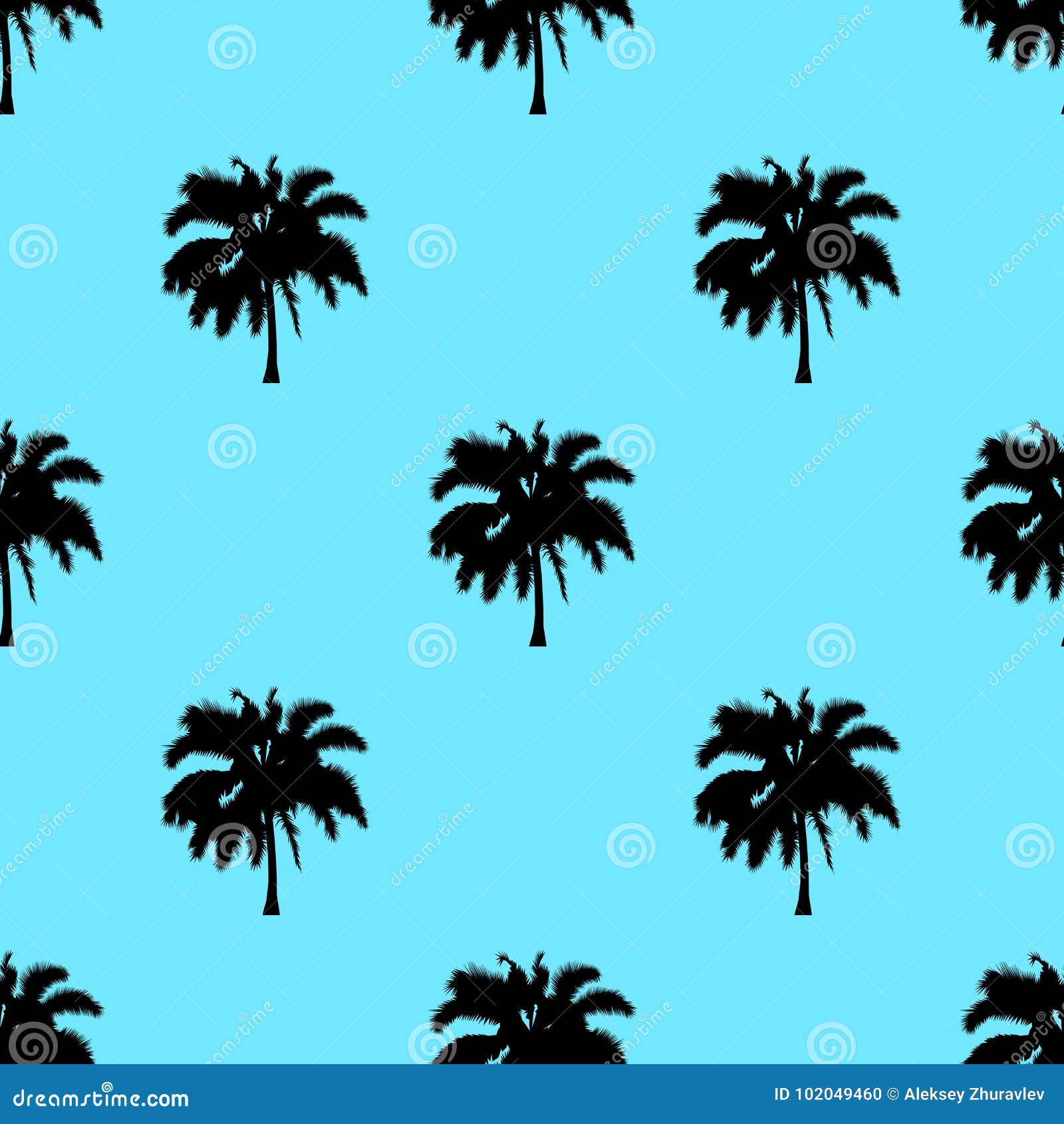 Palm Tree Pattern Seamless Texture on Blue Background. Simple ...