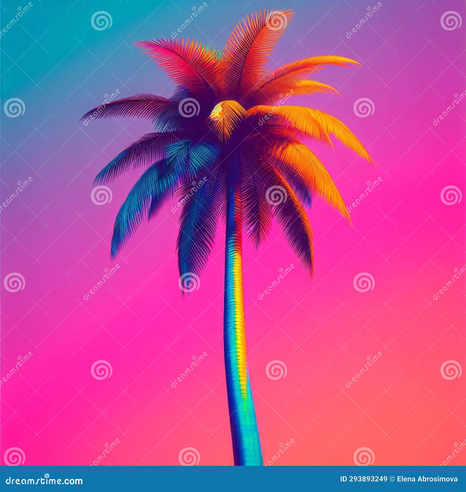 Duotone Palm Tree in Bright Bold Gradient Holographic Colors Stock ...