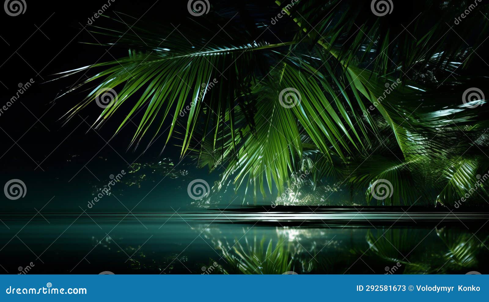 A Palm Tree is Reflected in the Water Stock Illustration - Illustration ...