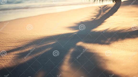 A Palm Tree Shadow Cast Over a Smooth Sandy Surface with Soft Sunlight ...