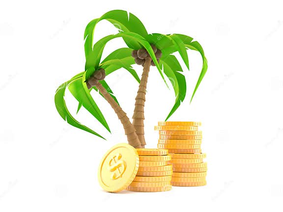 Palm Tree with Stack of Coins Stock Illustration - Illustration of ...