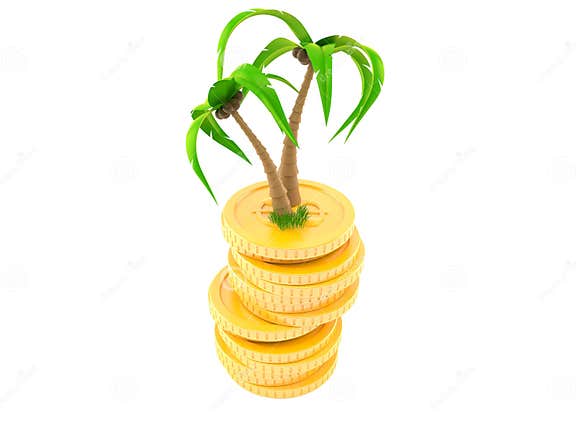 Palm Tree with Stack of Coins Stock Illustration - Illustration of ...