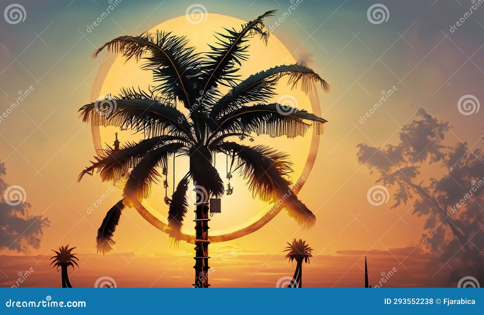 Palm Tree Top with Leaves and Birds Stock Illustration - Illustration ...