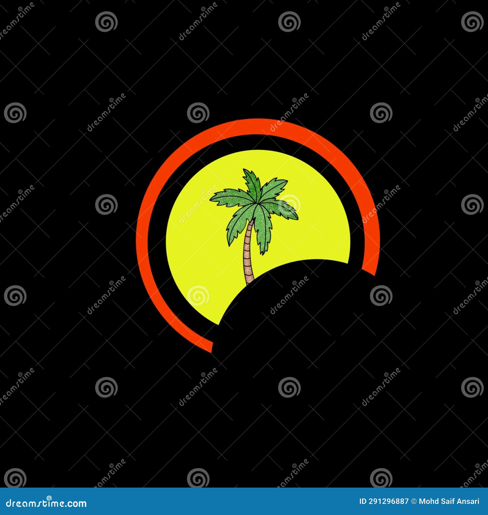 Palm Tree and Victor Image Round Logo Stock Illustration - Illustration ...