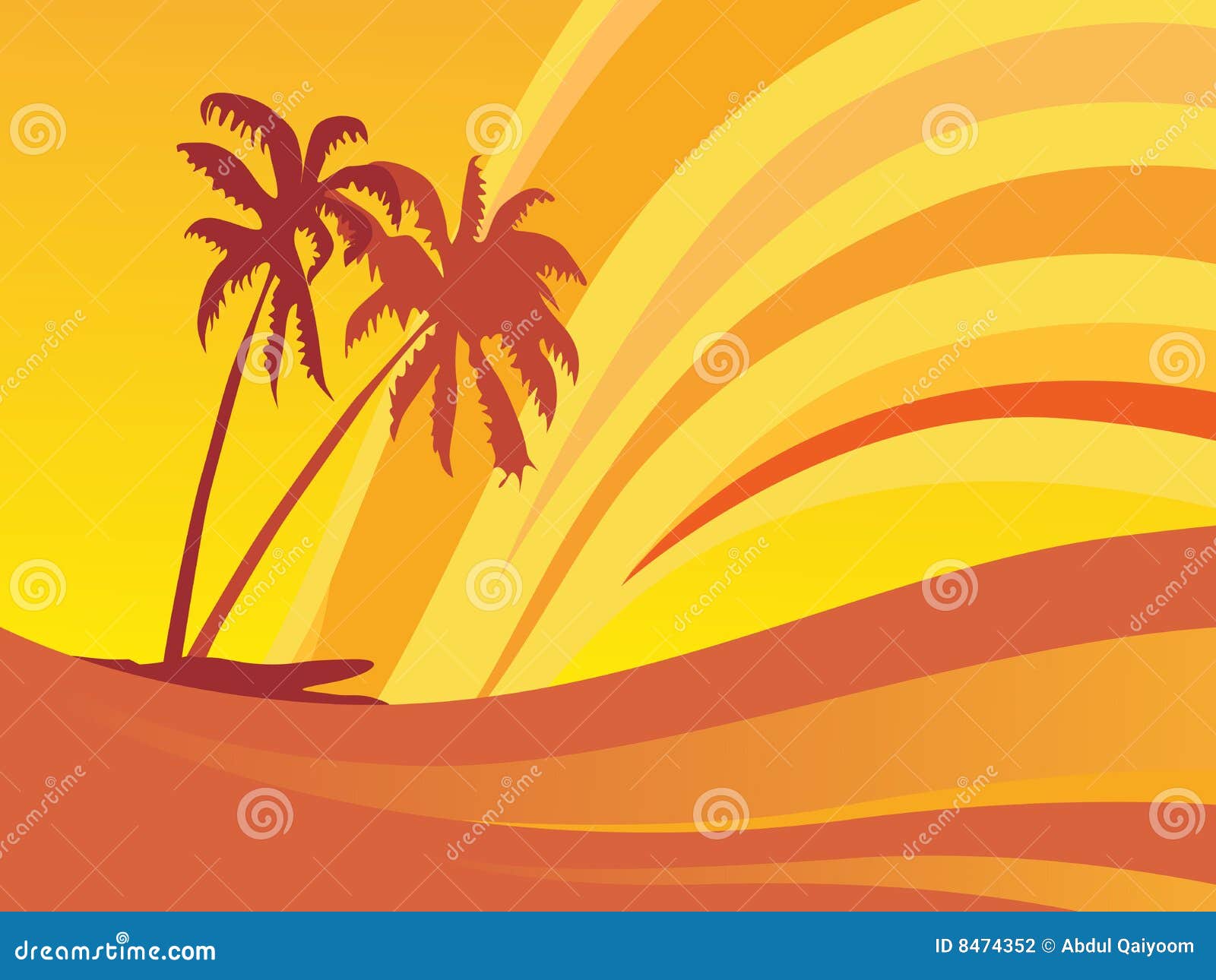 Palm Tree and Waves, Summer Background Stock Illustration ...