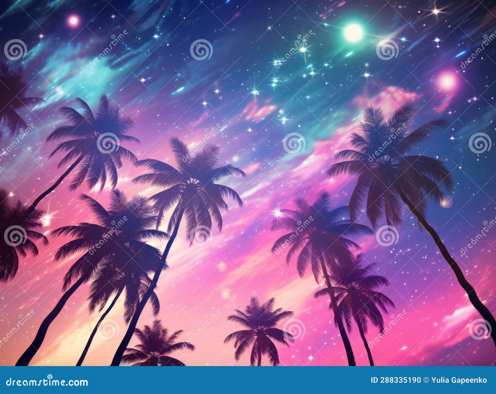 Palm Trees Background in Magic Colors Stock Photo - Image of coast ...
