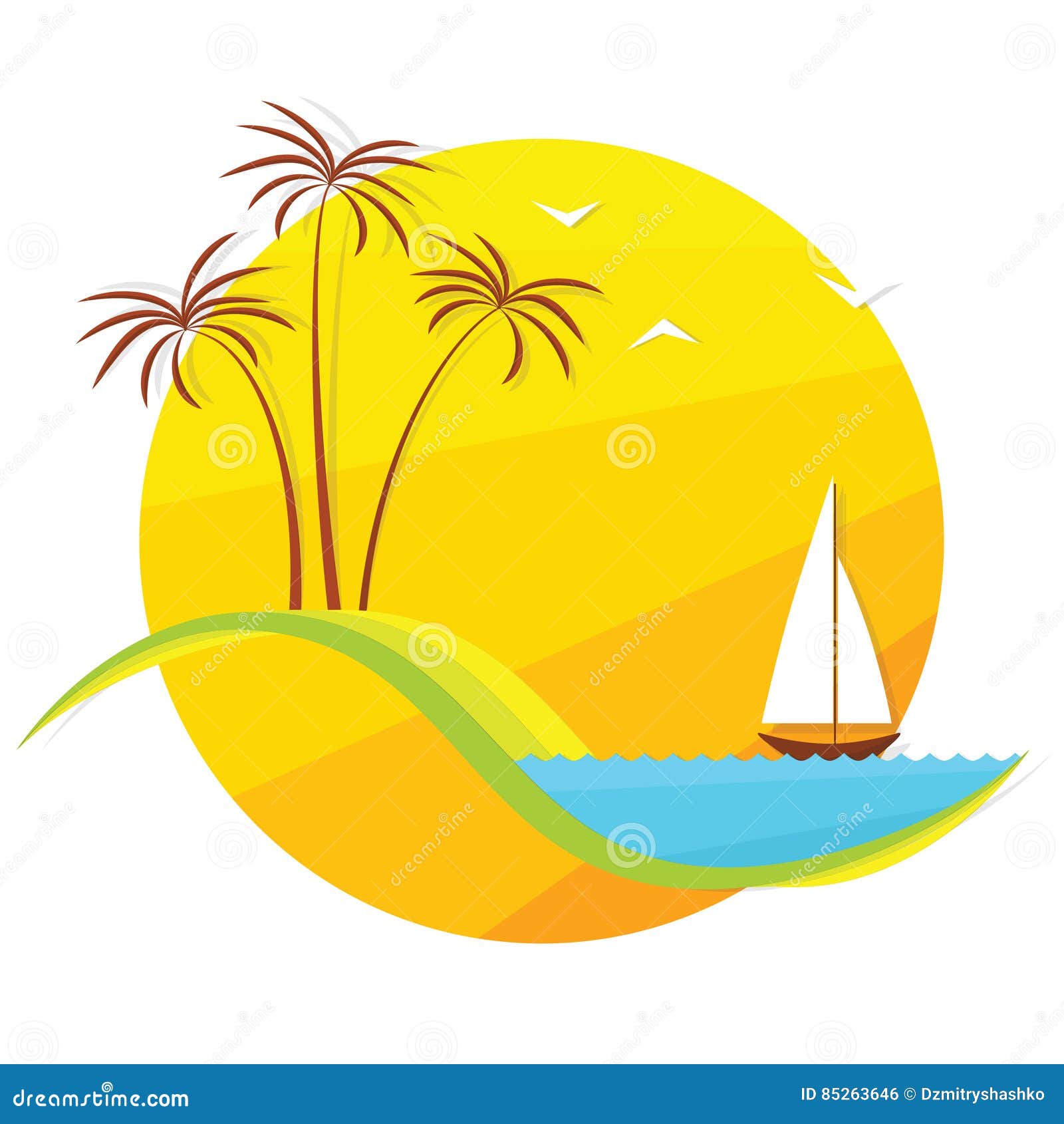 Palm Trees and Boat at Sunset Stock Vector - Illustration of nature ...