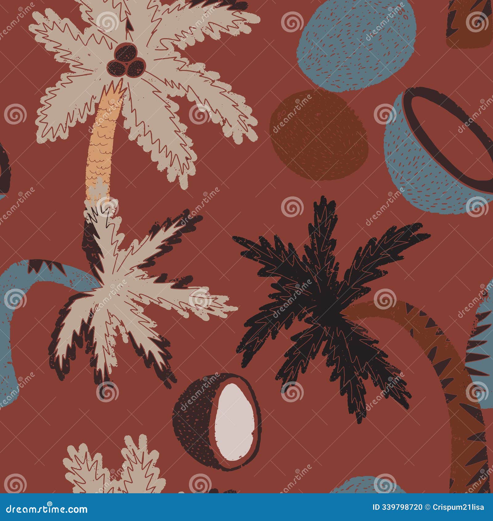 Palm Trees And Coconuts. Vintage Retro Pattern Vector Illustration ...