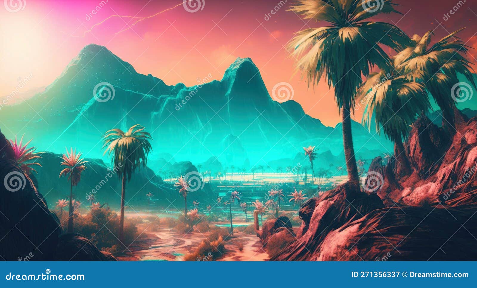 Synthwave Desert Background Vector Illustration | CartoonDealer.com ...