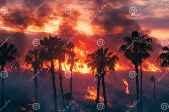 A Palm Trees on Fire. Generative AI. Stock Illustration - Illustration ...