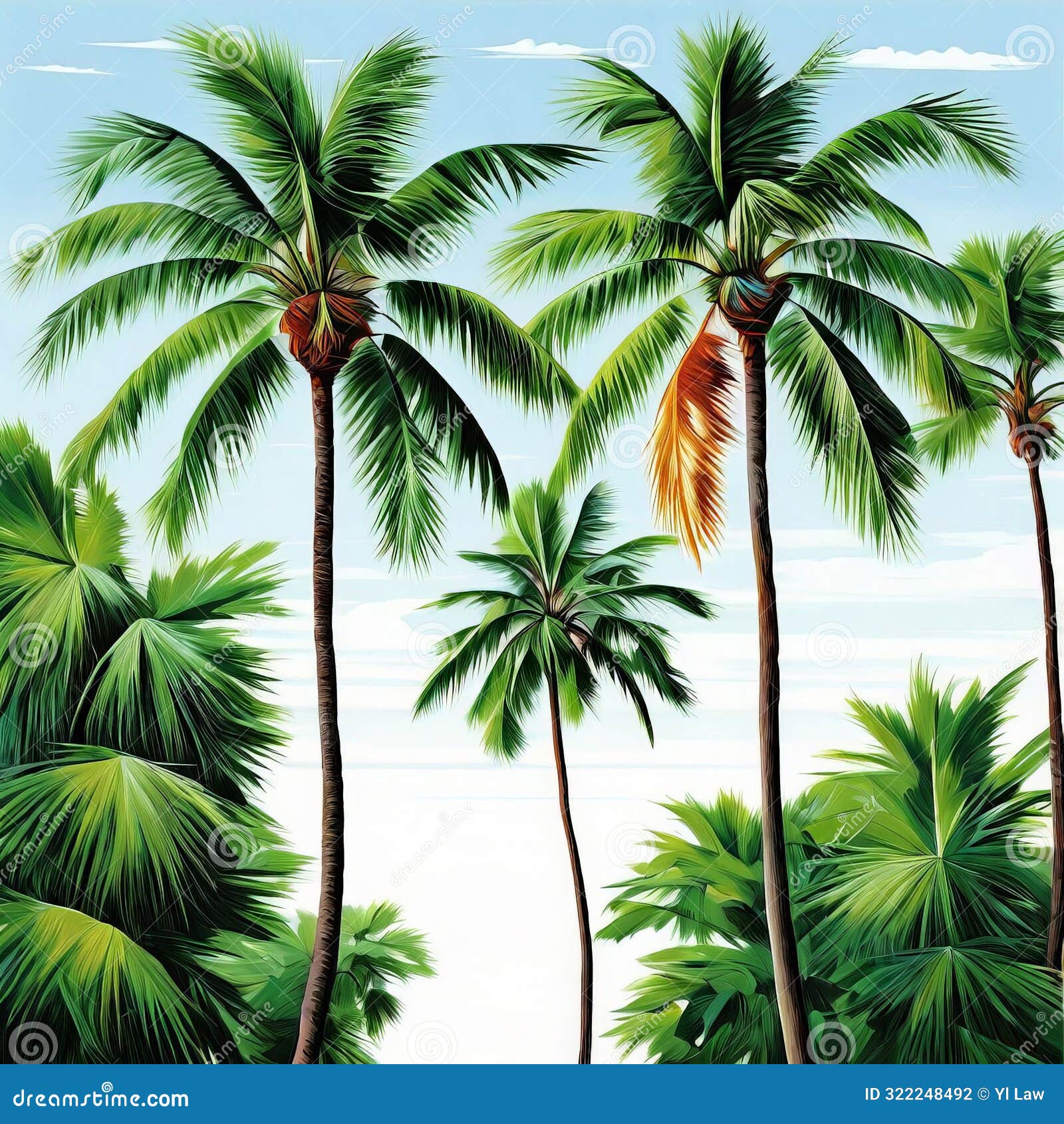 The Palm Trees Have Tall, Slender Trunks and Lush Stock Illustration ...