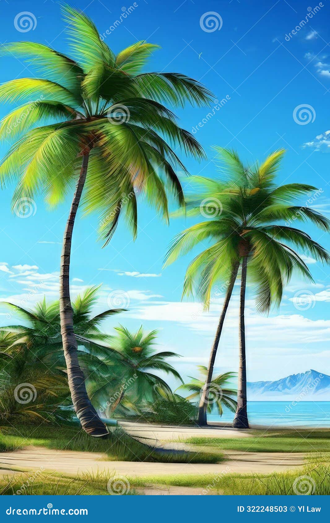 The Palm Trees Have Tall, Slender Trunks and Lush Stock Illustration ...