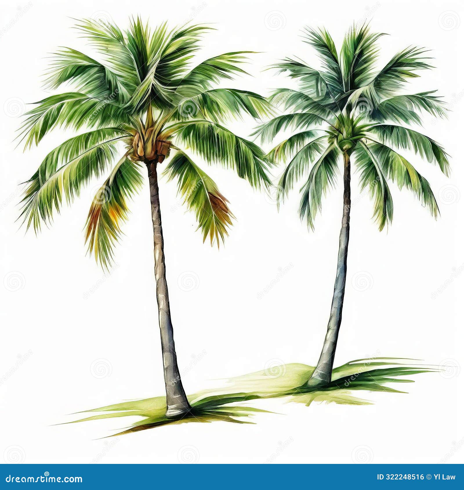 The Palm Trees Have Tall, Slender Trunks and Lush Stock Illustration ...