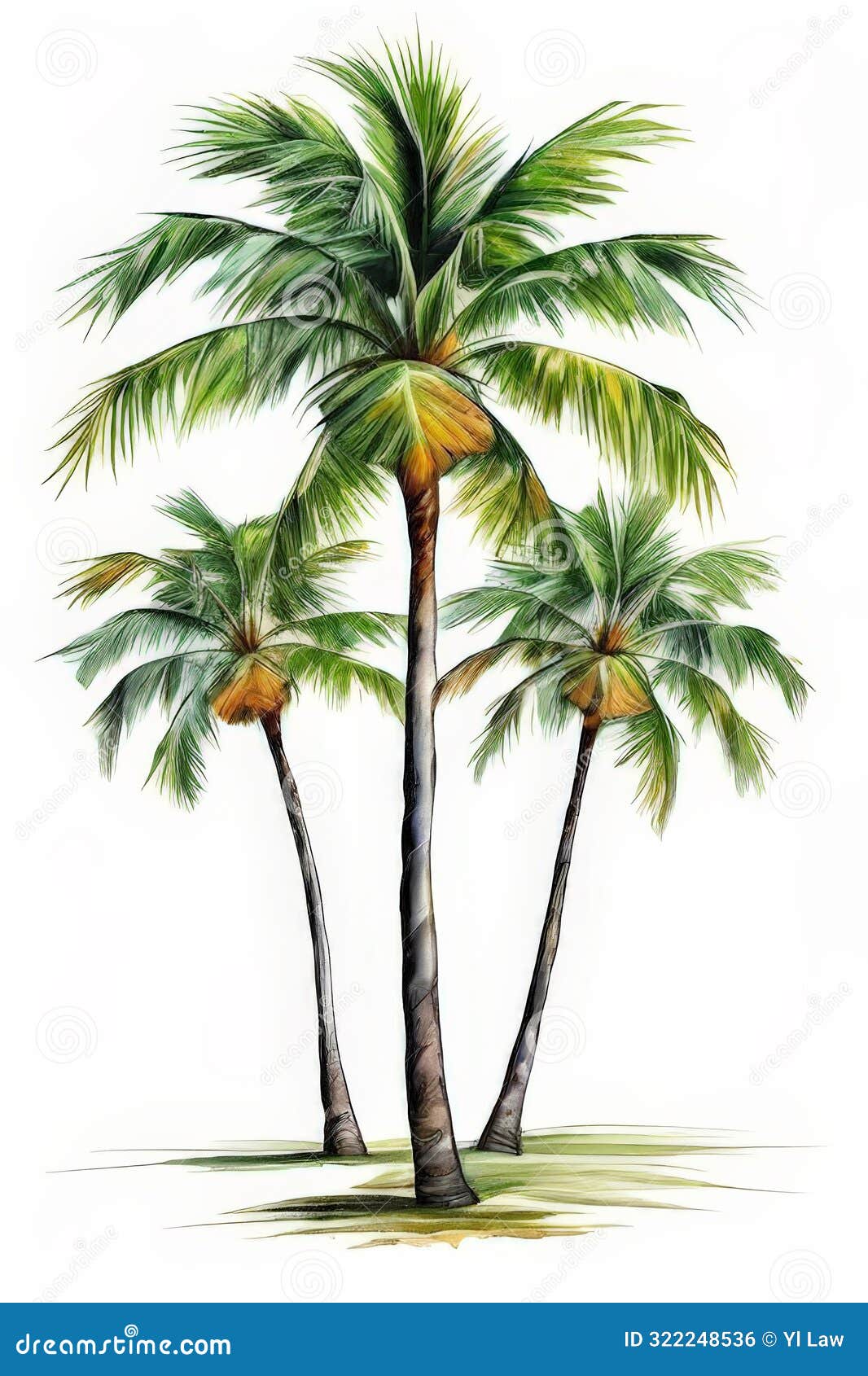 The Palm Trees Have Tall, Slender Trunks and Lush Stock Illustration ...