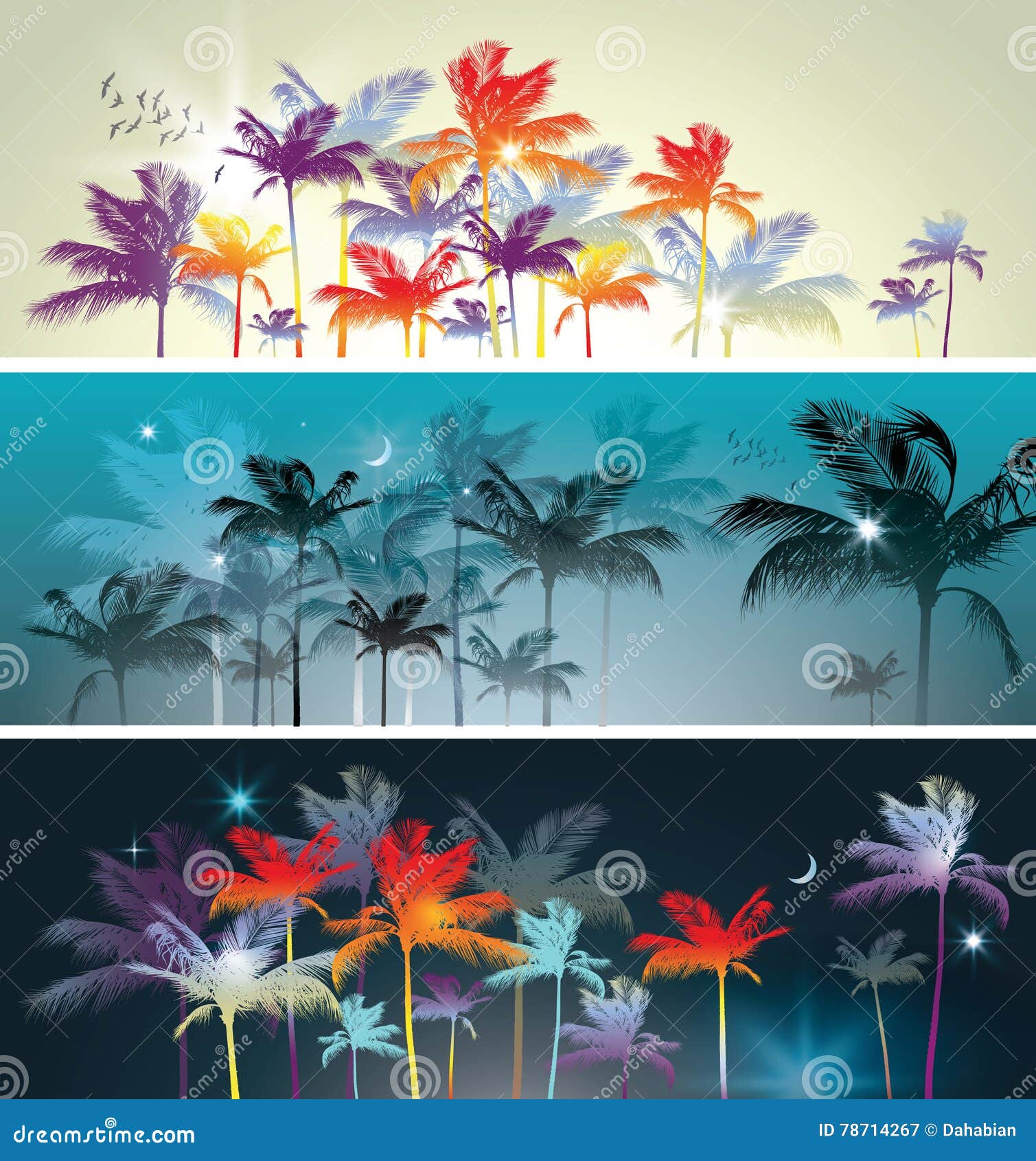 Palm trees header set stock vector. Illustration of coastline - 78714267