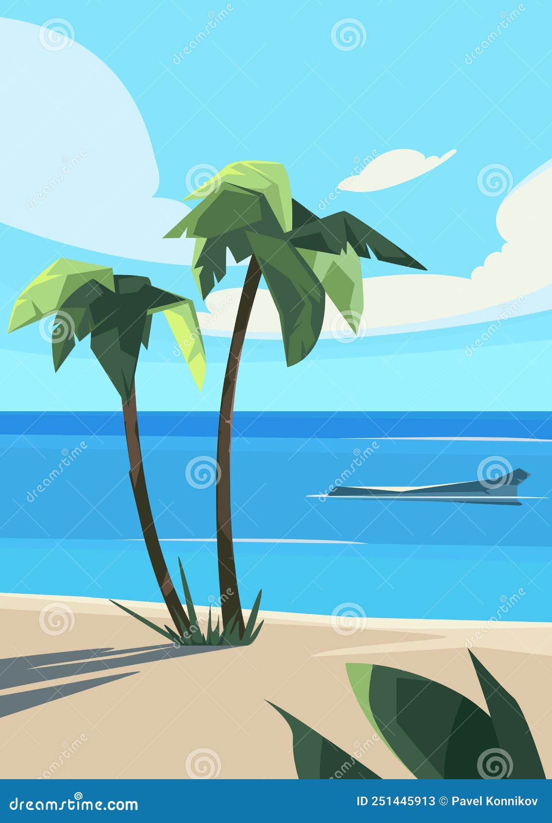 Palm Trees with Ocean and Clouds. Stock Vector - Illustration of ...