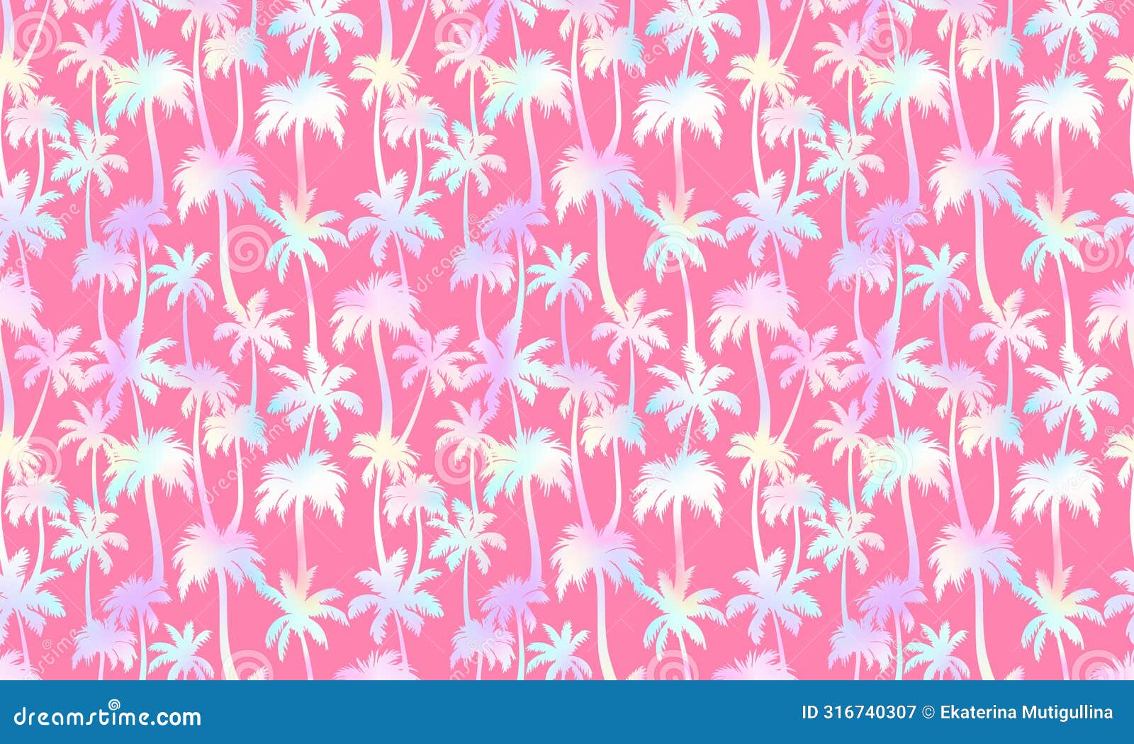 Palm Trees Pattern Horizontal Background. Vector Holographic Tropical ...