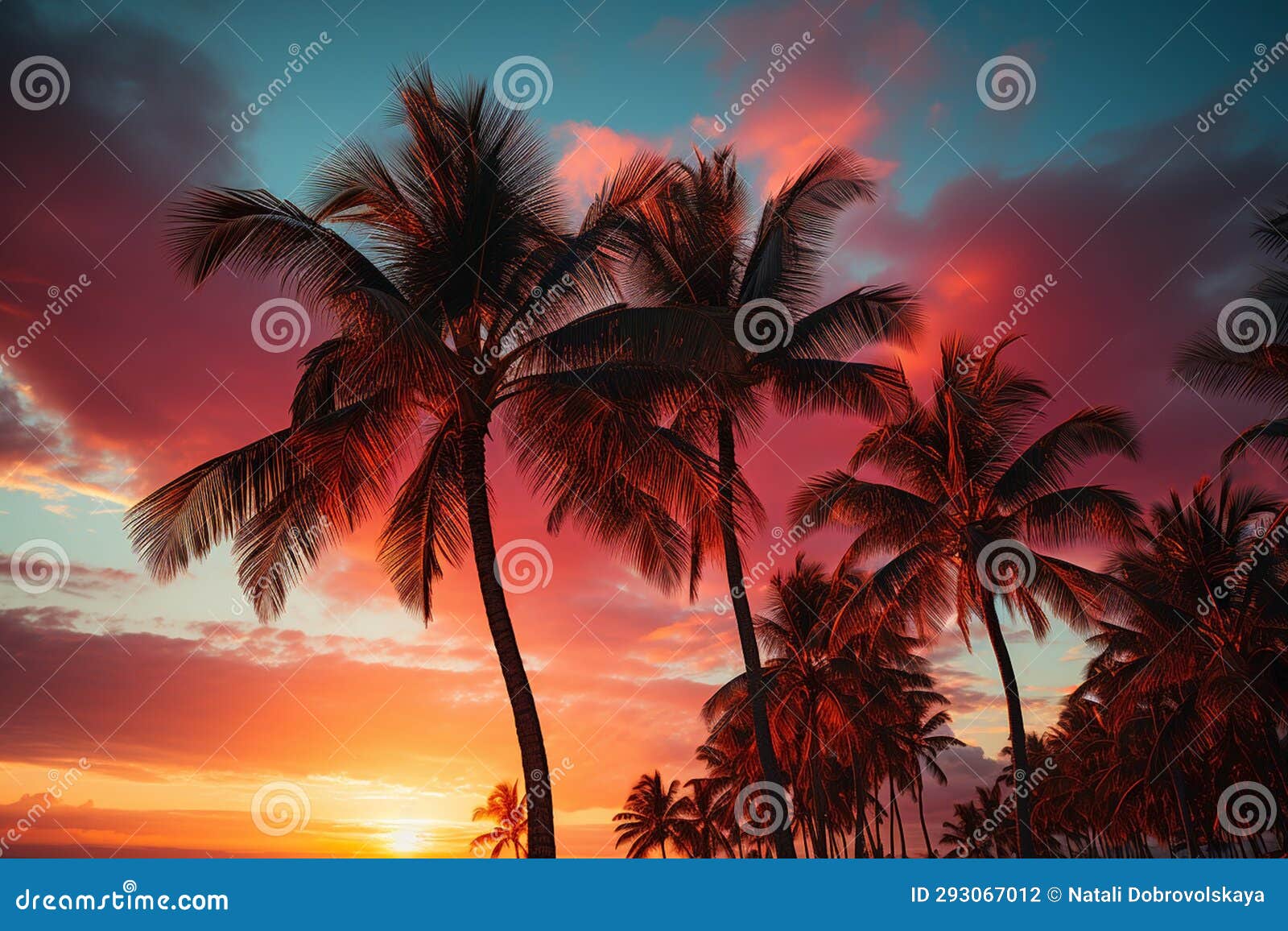Palm Trees in Pink Sky on the Sunset Stock Photo - Image of colorful ...