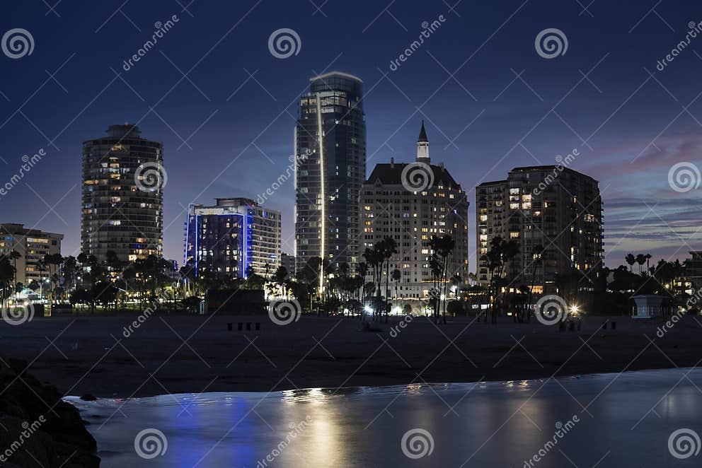 Long Beach nightscape stock image. Image of cityscape - 229129783
