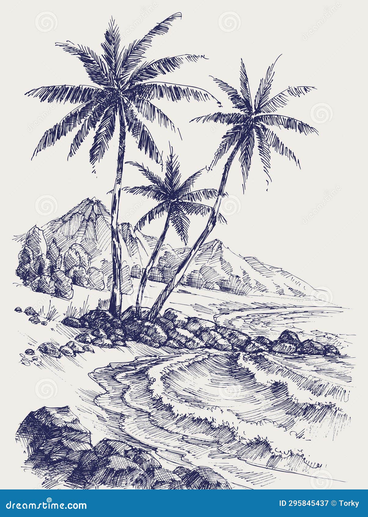 Palm Trees on the Beach Hand Drawing Stock Vector - Illustration of ...