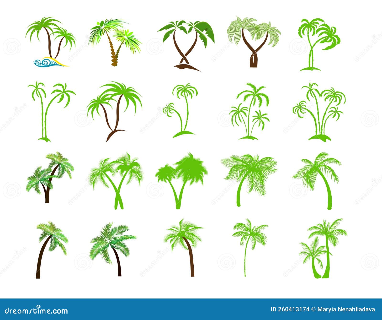 Palm Trees Set. Palm Leaves Elements. Vector Illustration Stock Vector ...