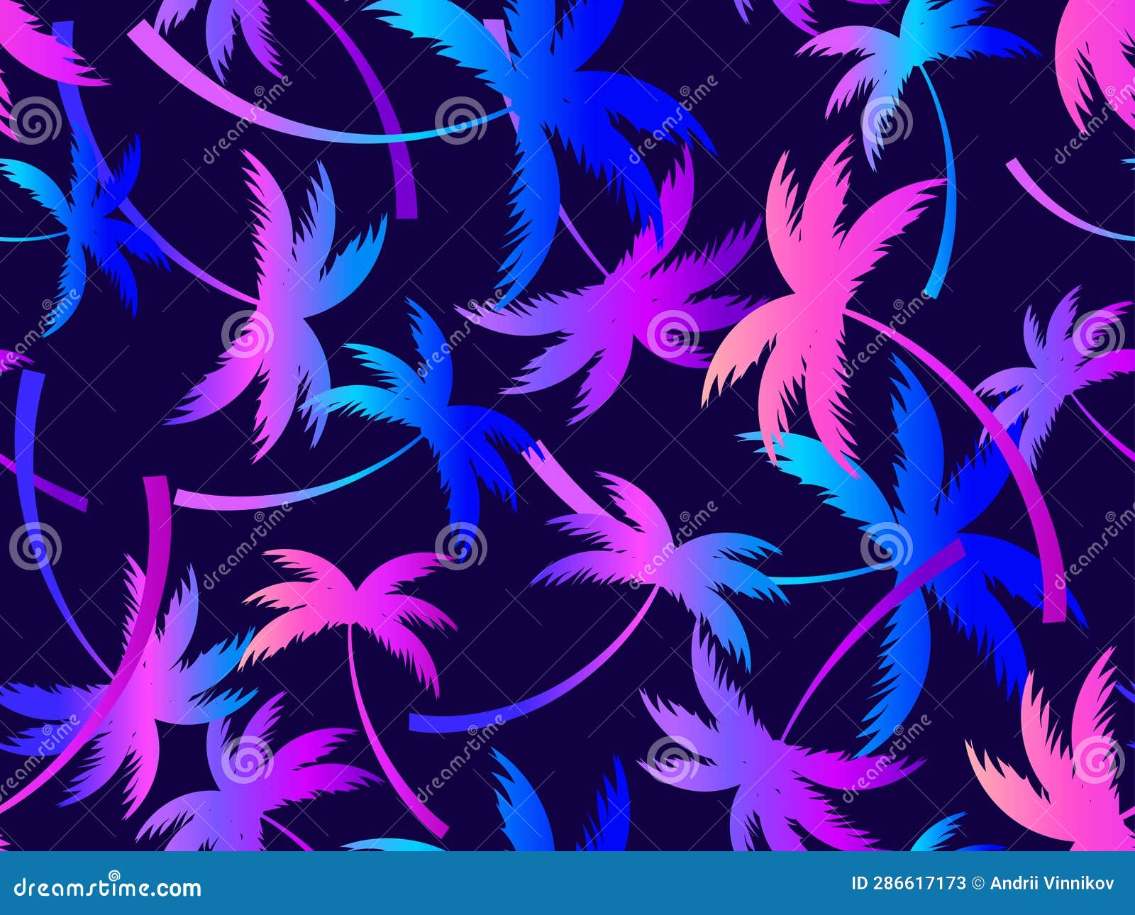 Palm Trees Silhouettes Seamless Pattern. Colorful Gradient Palm Trees ...