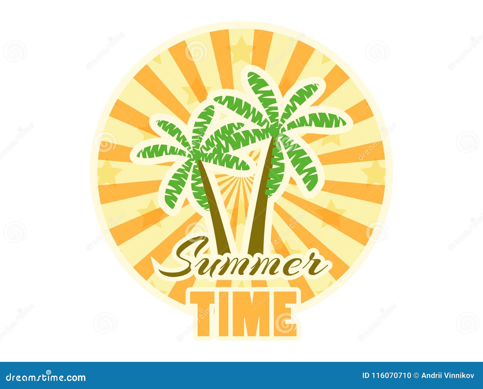 Palm Trees Sticker with Rays. Summer Time. Typography Design Stock ...