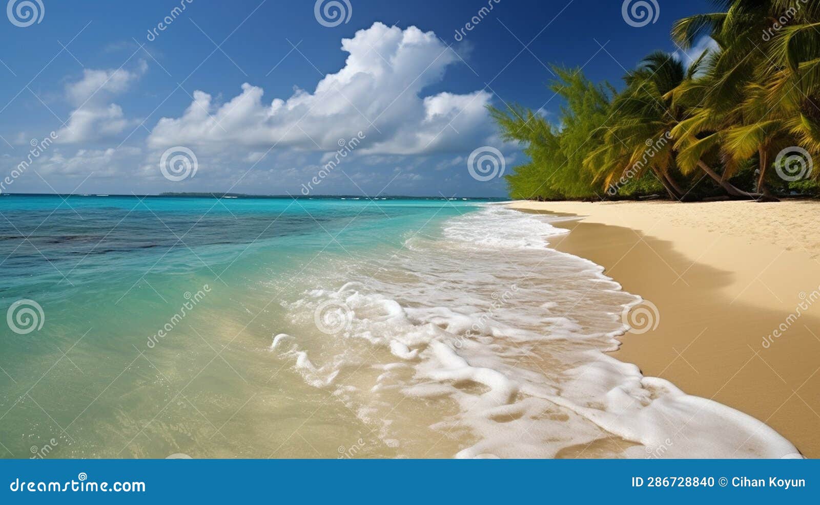 Palm Trees on a Sunny Beachfront Stock Illustration - Illustration of ...