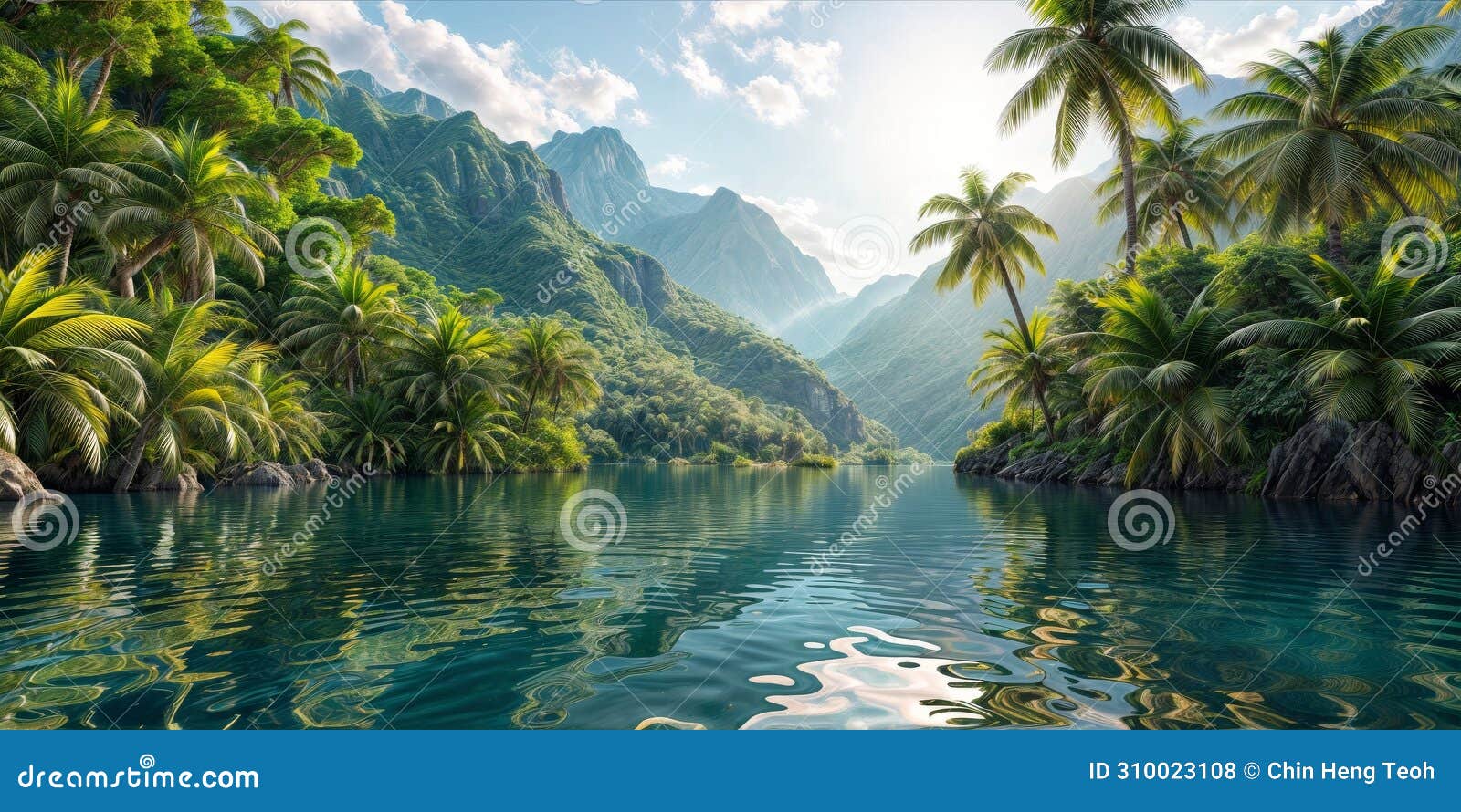 Tropical Lake With High Detail Warm Lighting. Royalty-Free Stock Image ...