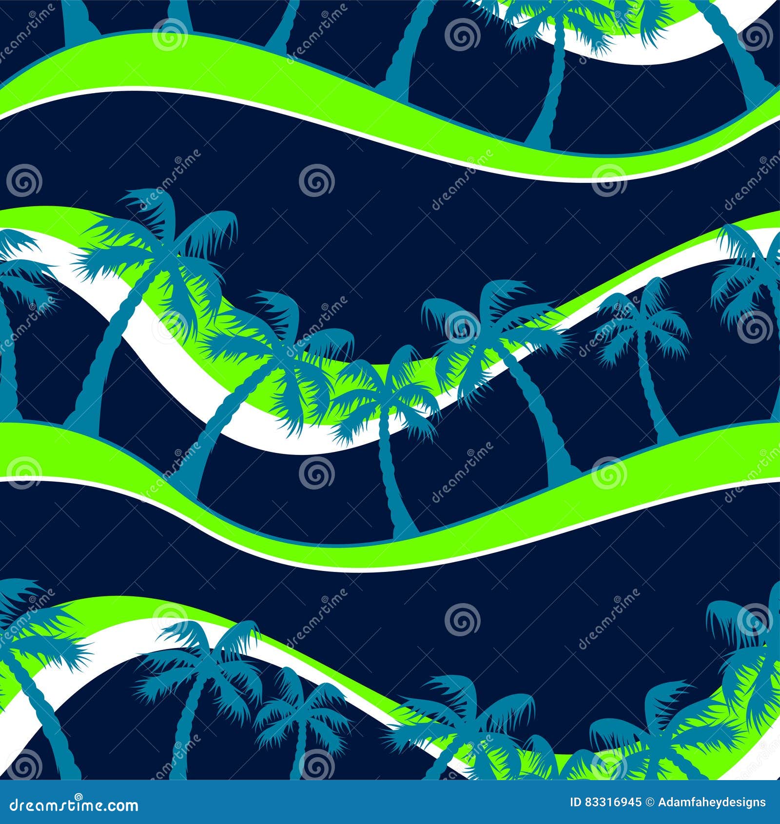 Palm Trees and Waves Seamless Pattern Stock Vector - Illustration of ...