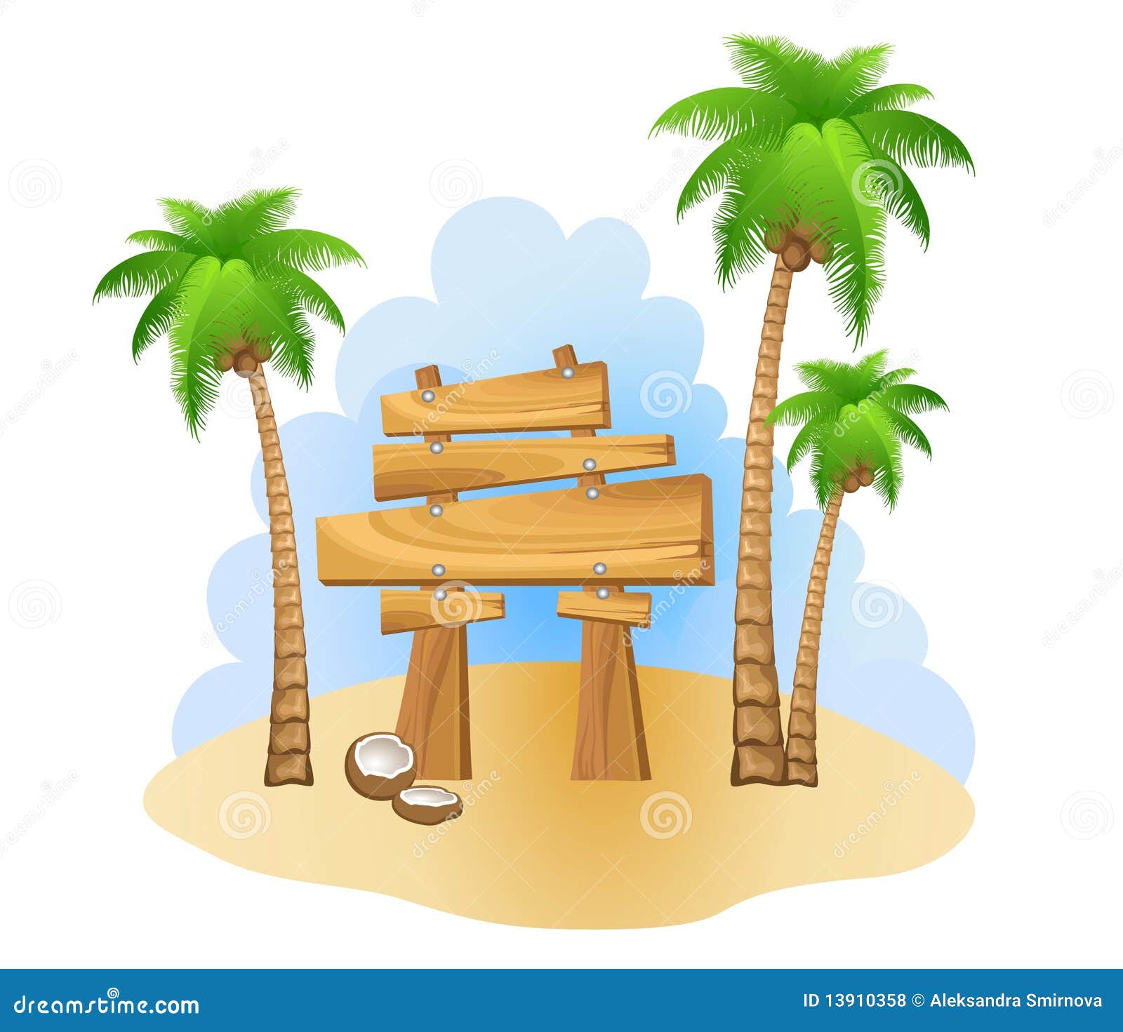 Palm trees and wooden sign stock vector. Illustration of green - 13910358