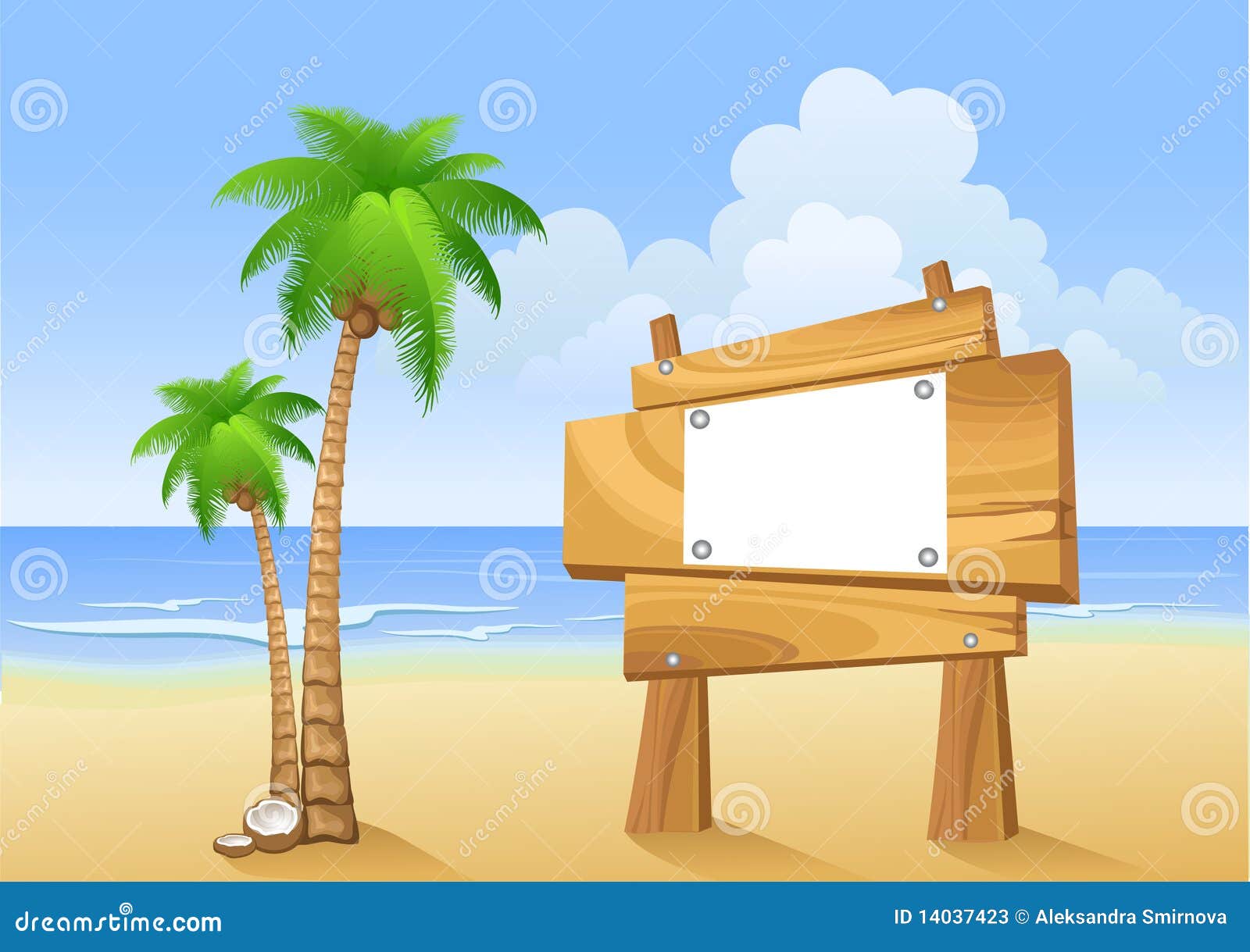 Palm trees and wooden sign stock vector. Illustration of leaf - 14037423