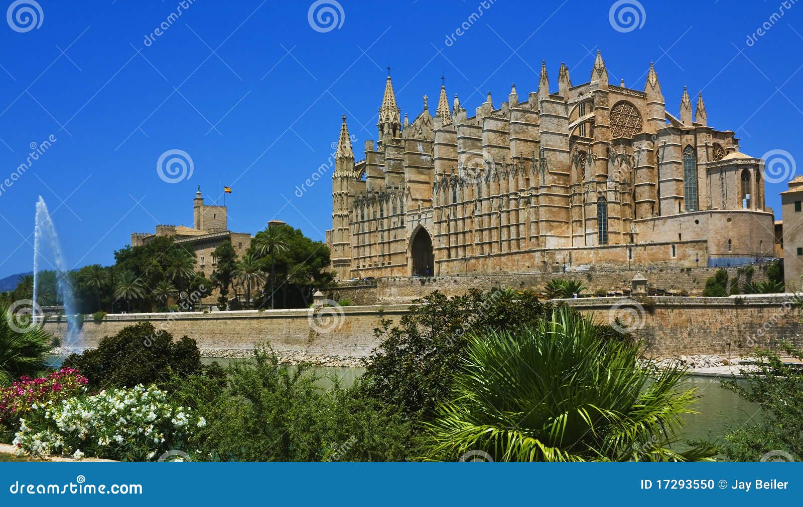 Palma Cathedral with Fountain, Majorca Stock Photo - Image of palma ...