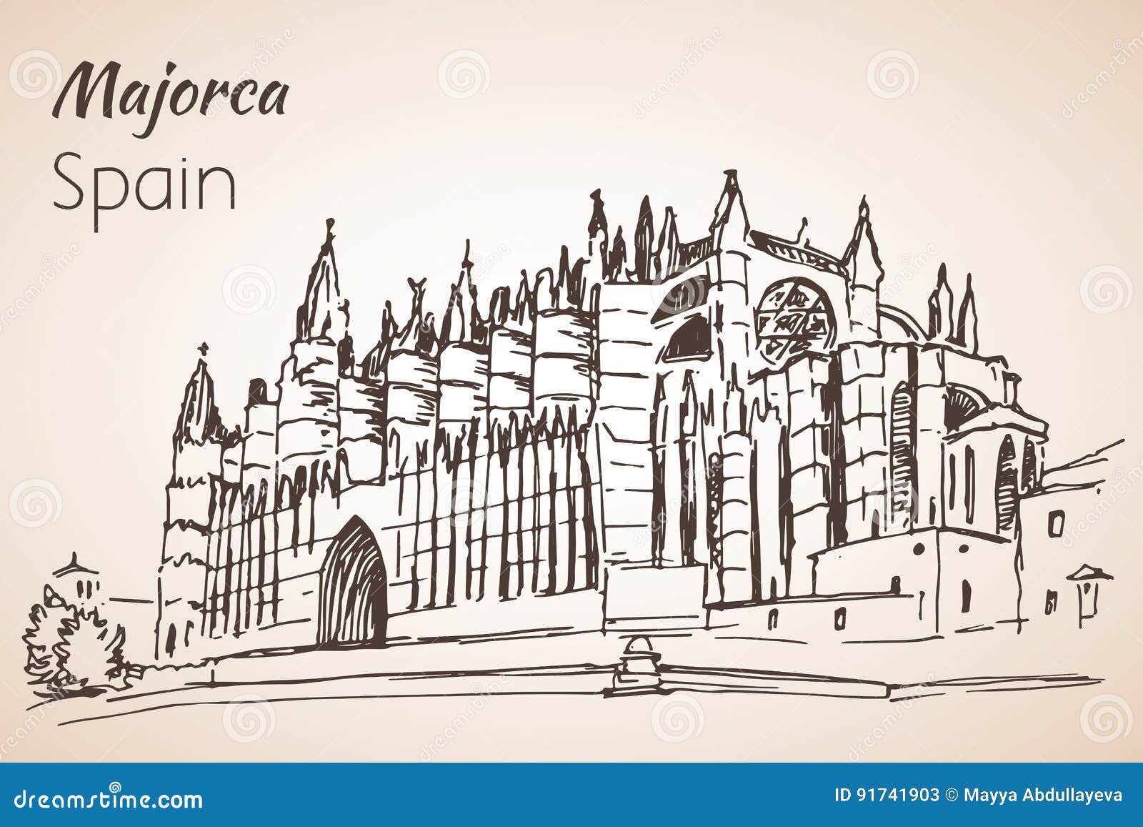 Palma Cathedral Le Seu. Sketch Stock Vector - Illustration of palm ...