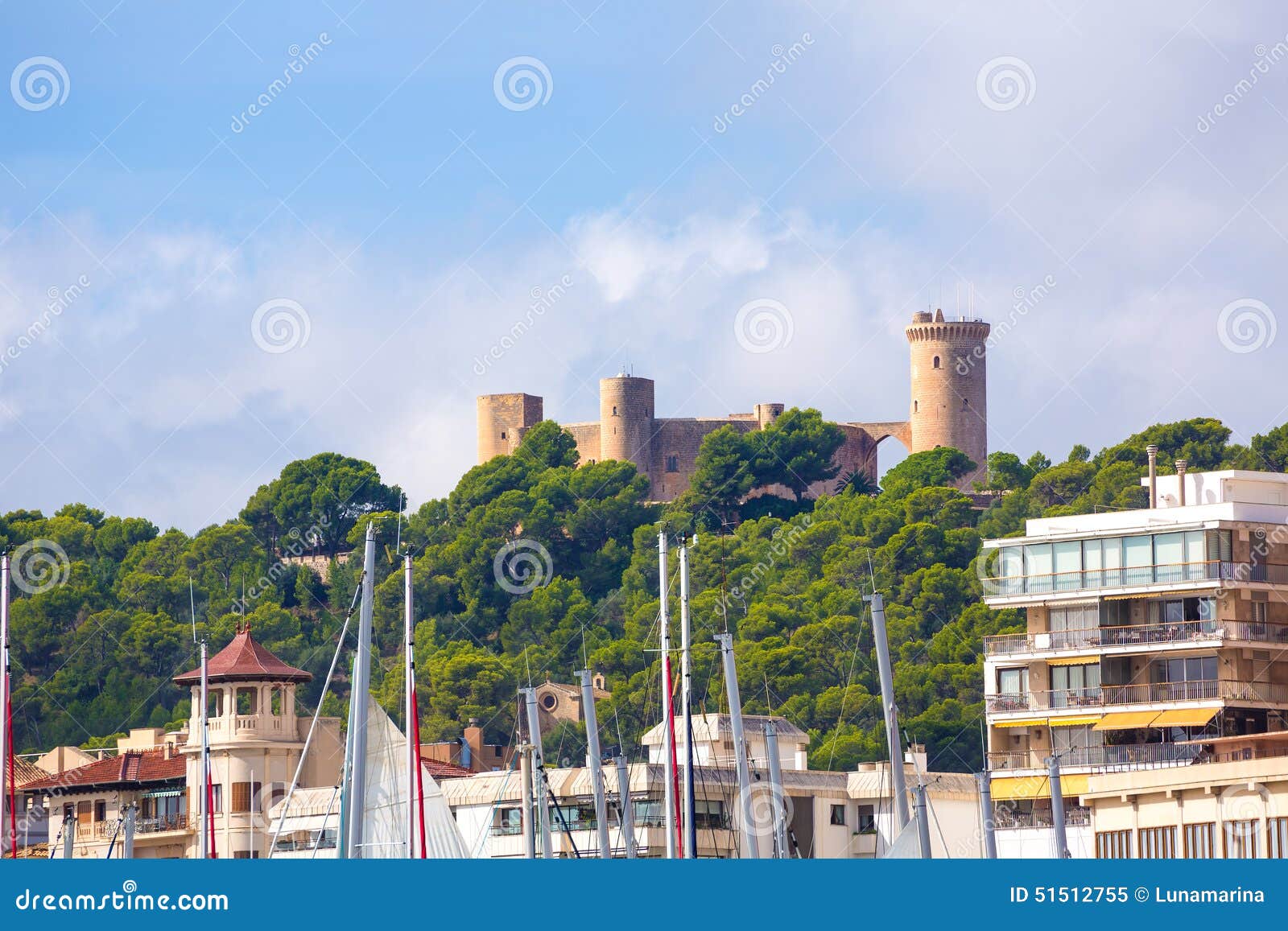 Palma De Majorca Skyline with Bellver Castle Stock Image - Image of ...