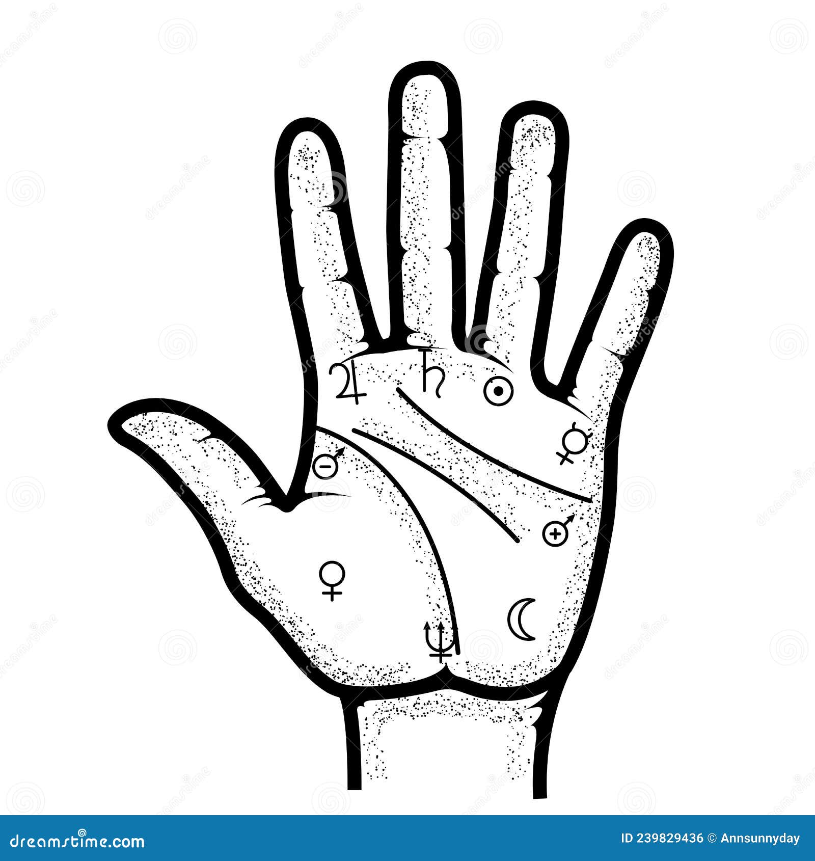 Palmistry Map On Open Palm With Old Magic Symbols Cartoon Vector ...