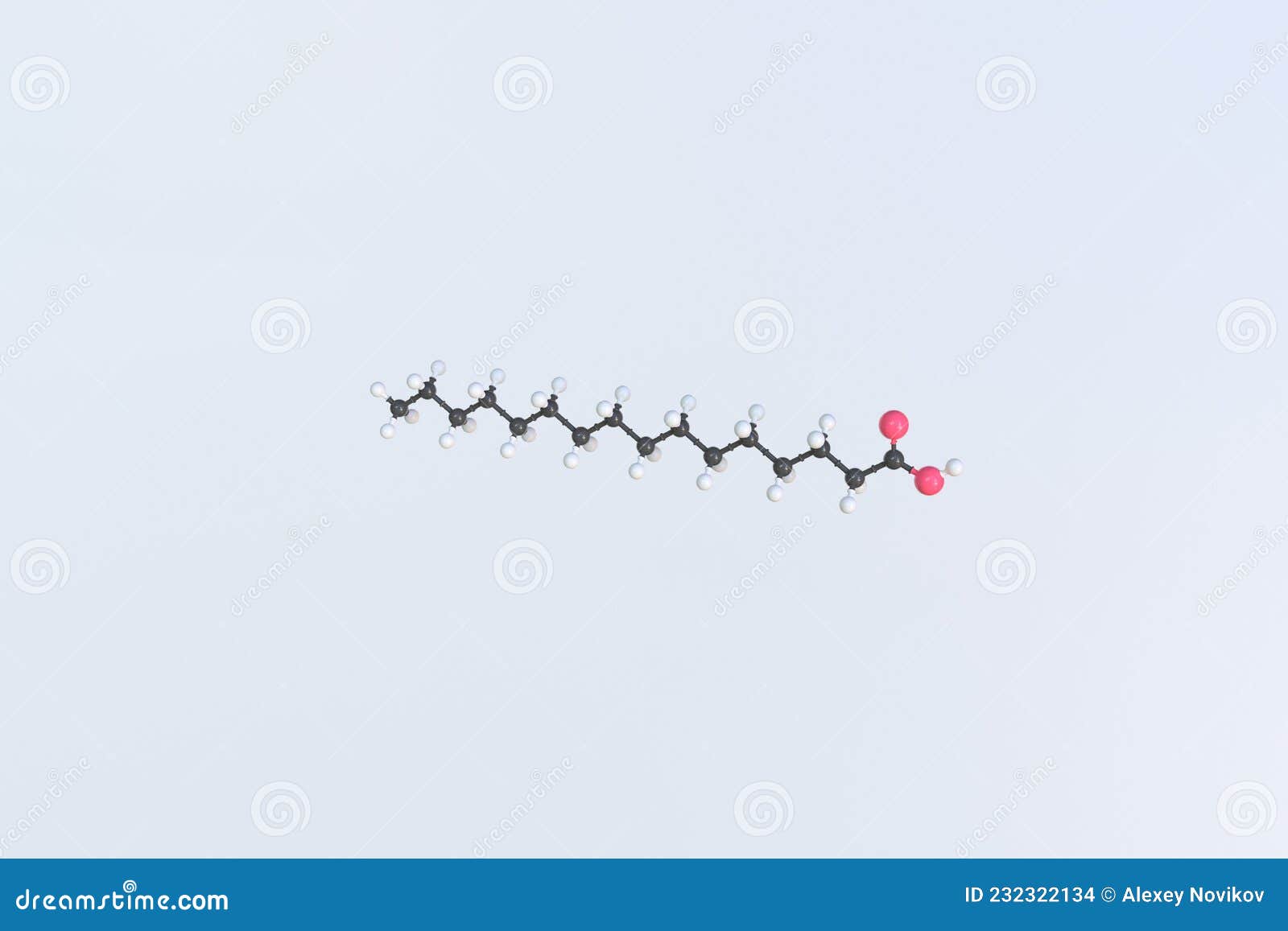 Palmitic Acid Molecule Made with Balls, Isolated Molecular Model. 3D ...