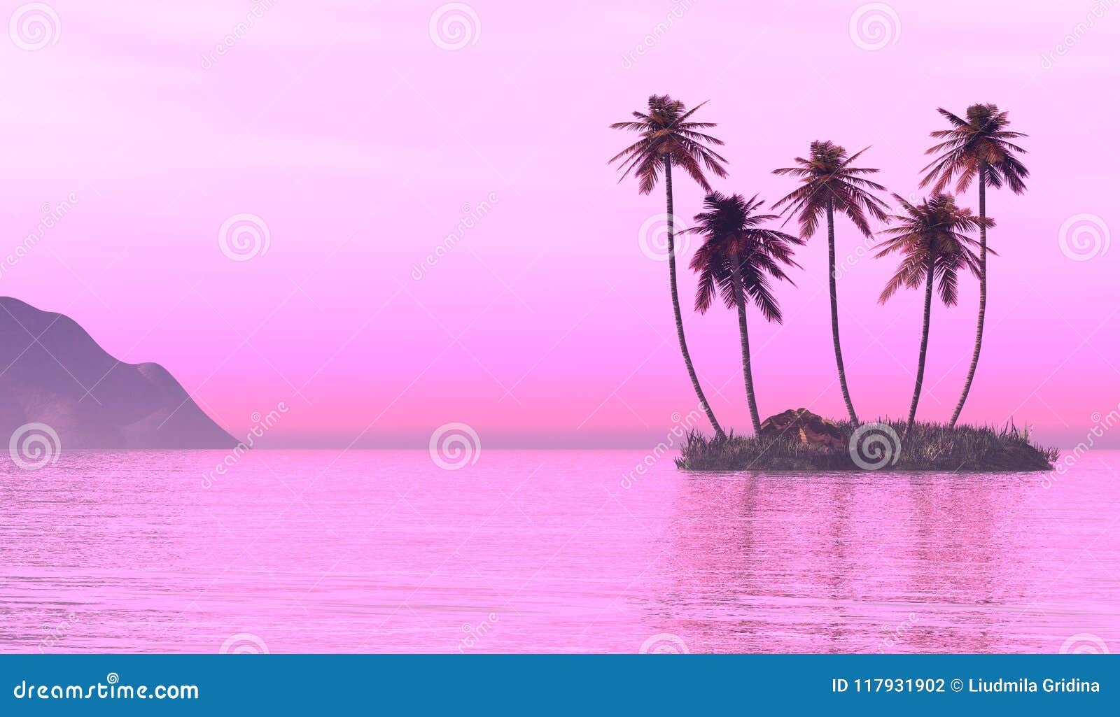 Palms island at sunset sea stock photo. Image of horizon - 117931902