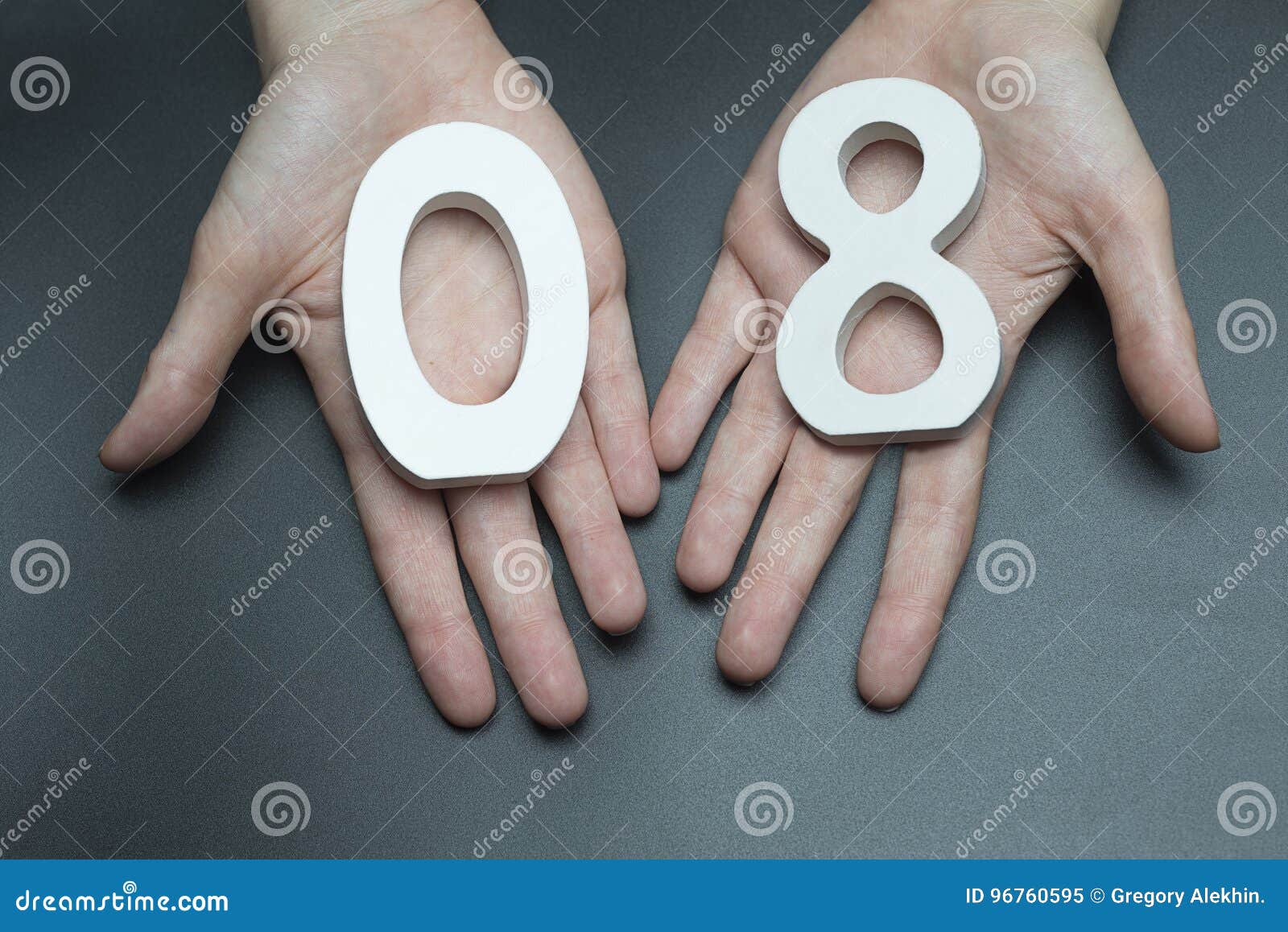 On the Palms the Number Zero and Eight. Stock Image - Image of digit ...