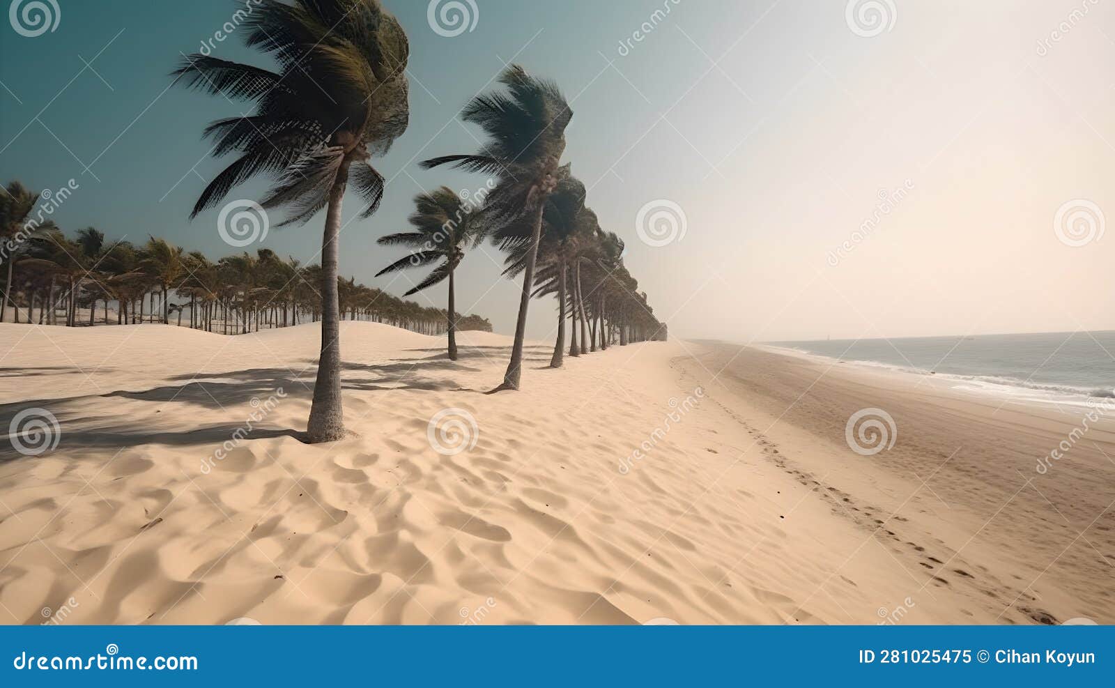 Palmy Trees Stand in Harmony with a Sandy Beach, Creating a Captivating ...