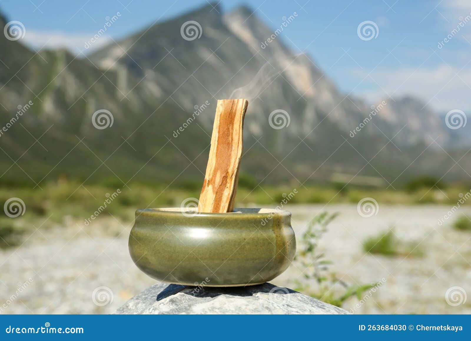 Palo Santo Stick on Stone Surface in High Mountains, Closeup Stock ...