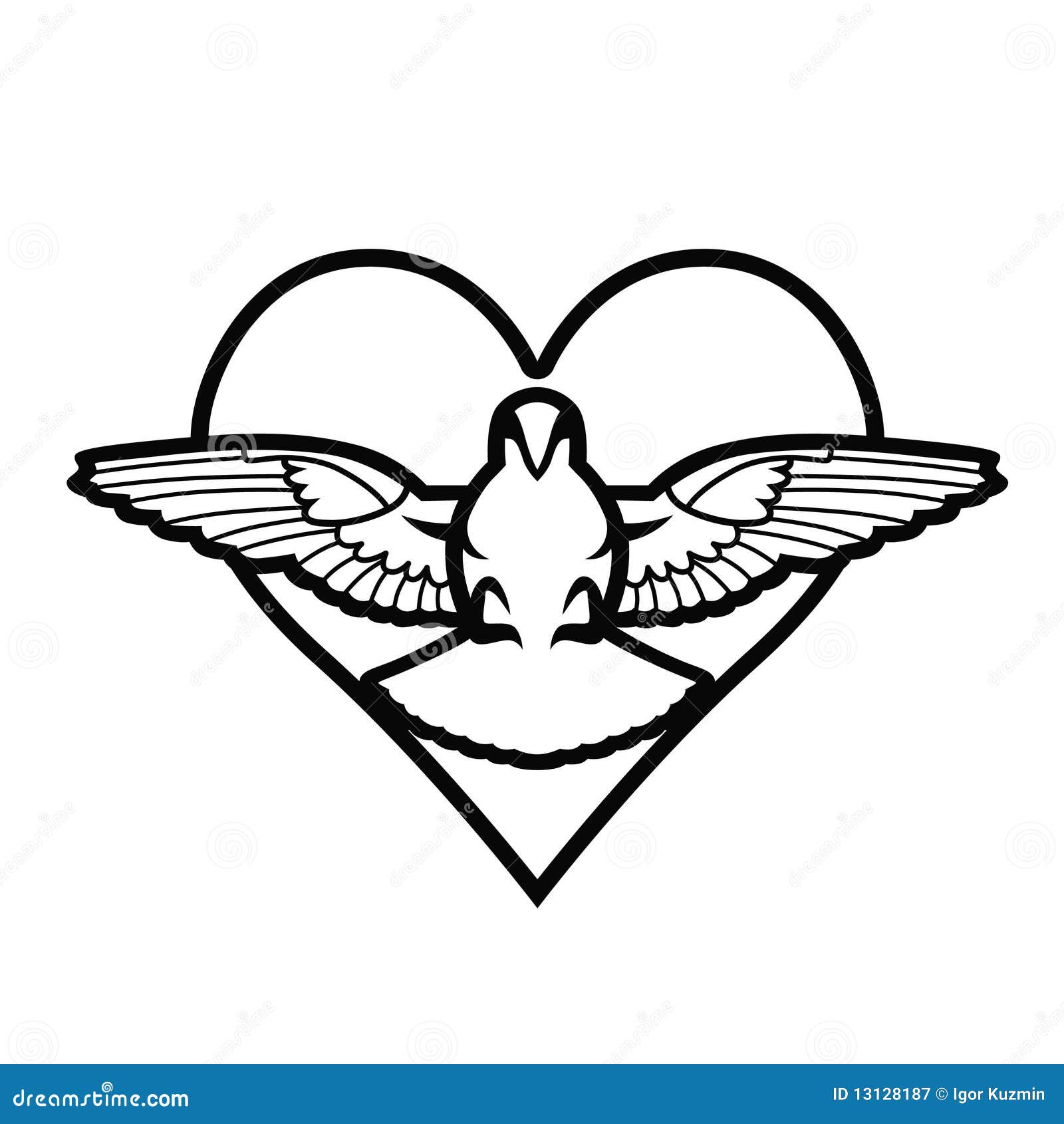 Paloma, corazón, tatuaje ilustración del vector. Ilustración de mosca ...