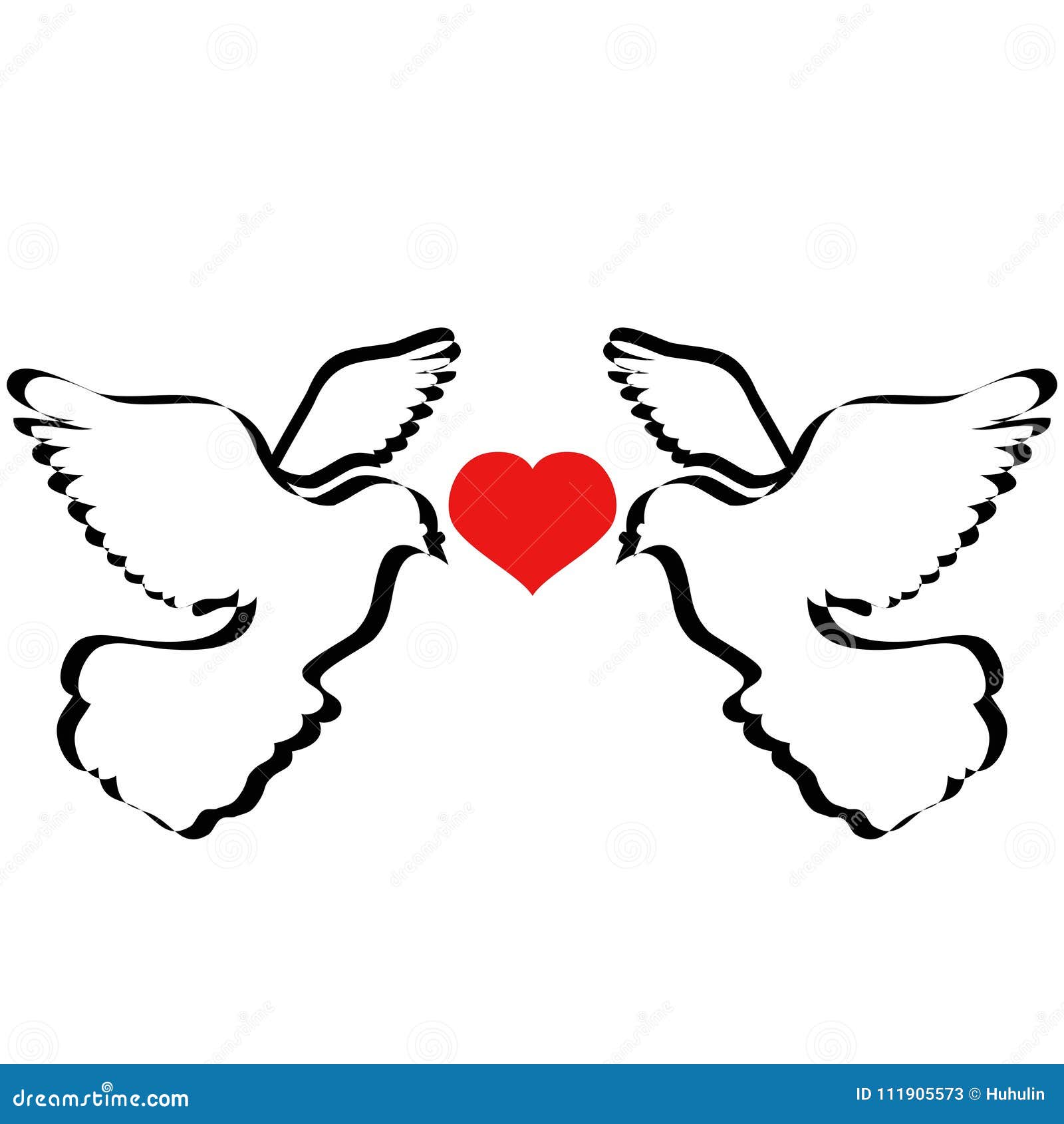 Palomas Que Vuelan Con El Corazón Ilustración del Vector - Ilustración ...