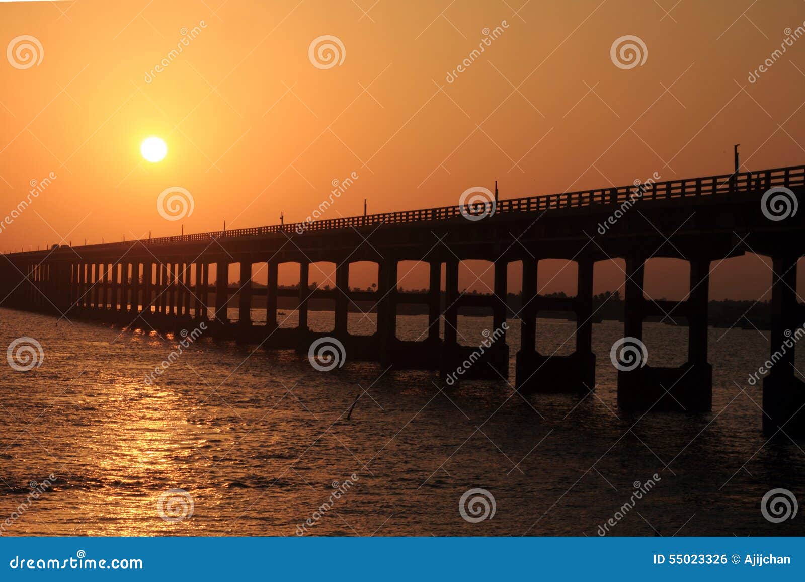 Pamban Bridge Against the Rising Sun Stock Photo - Image of road ...