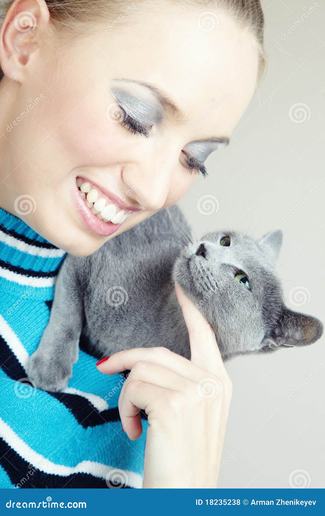 Pampering cat stock photo. Image of people, coated, puss - 18235238