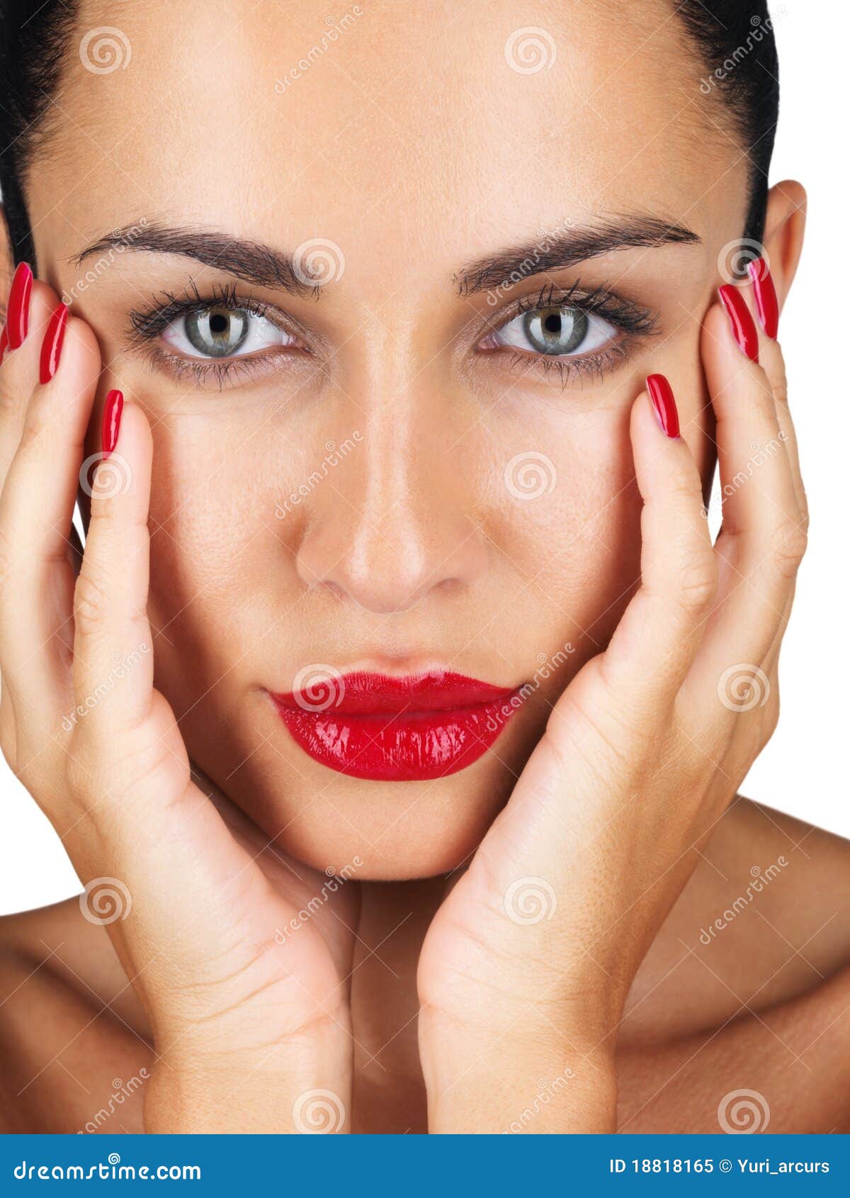 Pampering - Cute Young Woman Touching Her Face Stock Image - Image of ...