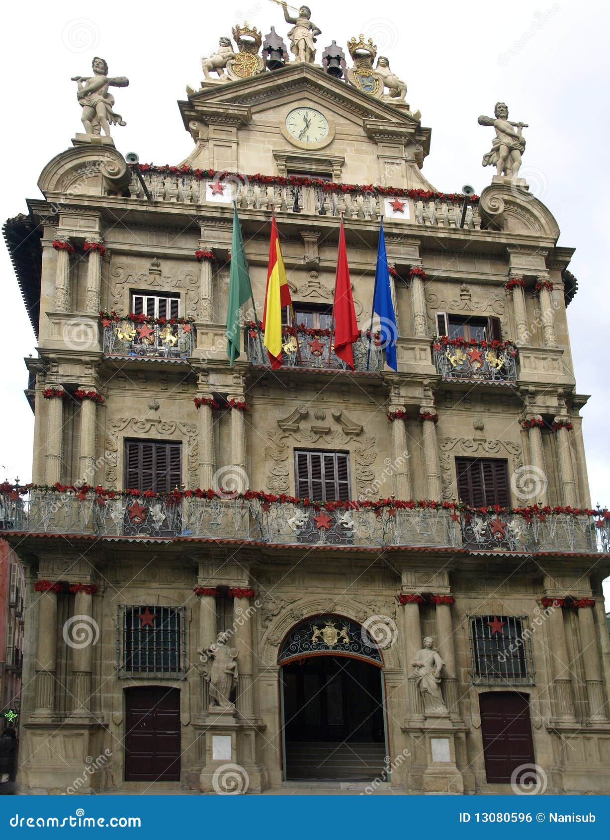 Pamplona stock photo. Image of fstival, town, balconies - 13080596
