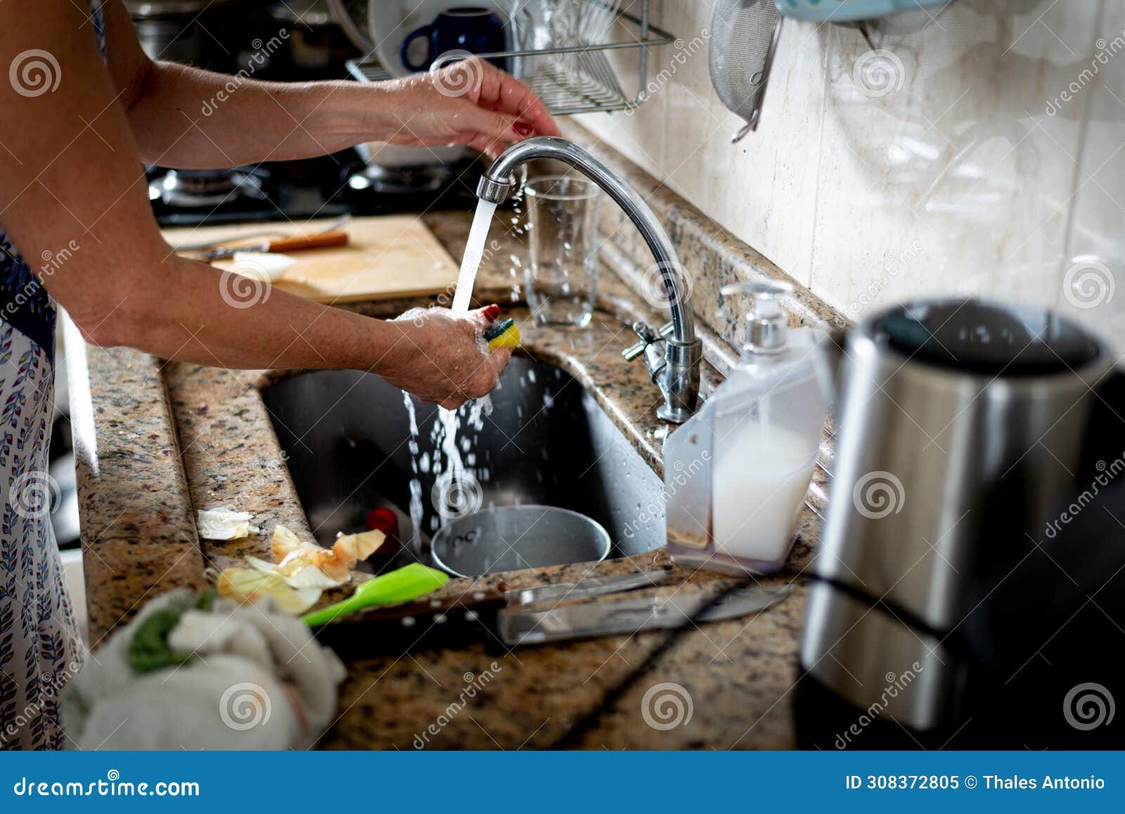 Pan Being Washed in the Kitchen Sink Stock Image - Image of electric ...