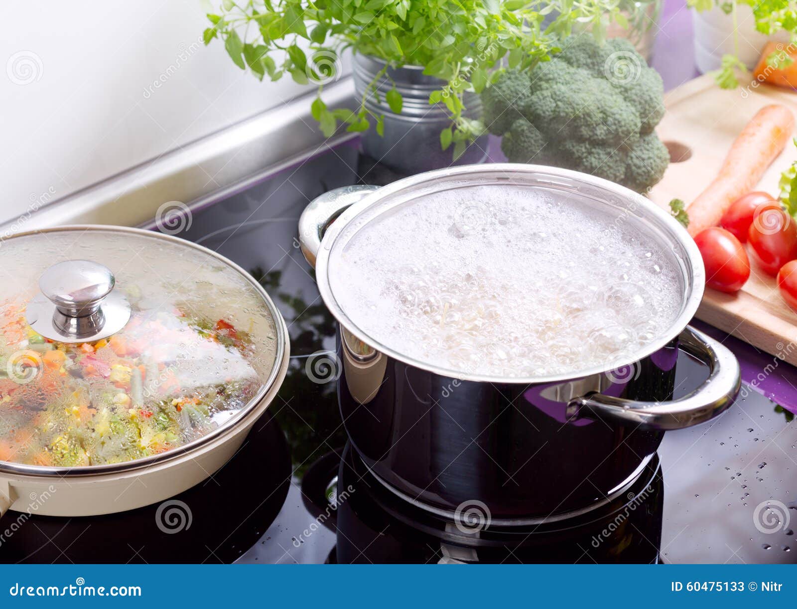 Pan of Boiling Water with Spaghetti on the Cooker Stock Image - Image ...